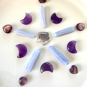 Amethyst Moon and Stars, Mini Crystal Star Carvings, Crescent Moon ...