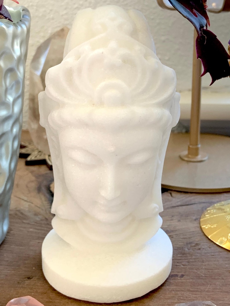 White Jade Quan Yin Statue, Divine Feminine Crystal Goddess Carving ...