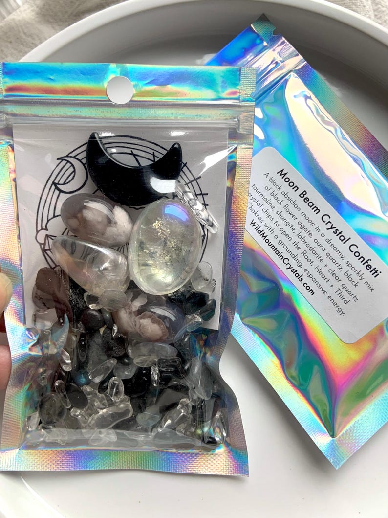 Moon Phase Crystal Confetti Gift Set With Black Obsidian Crescent Moon ...