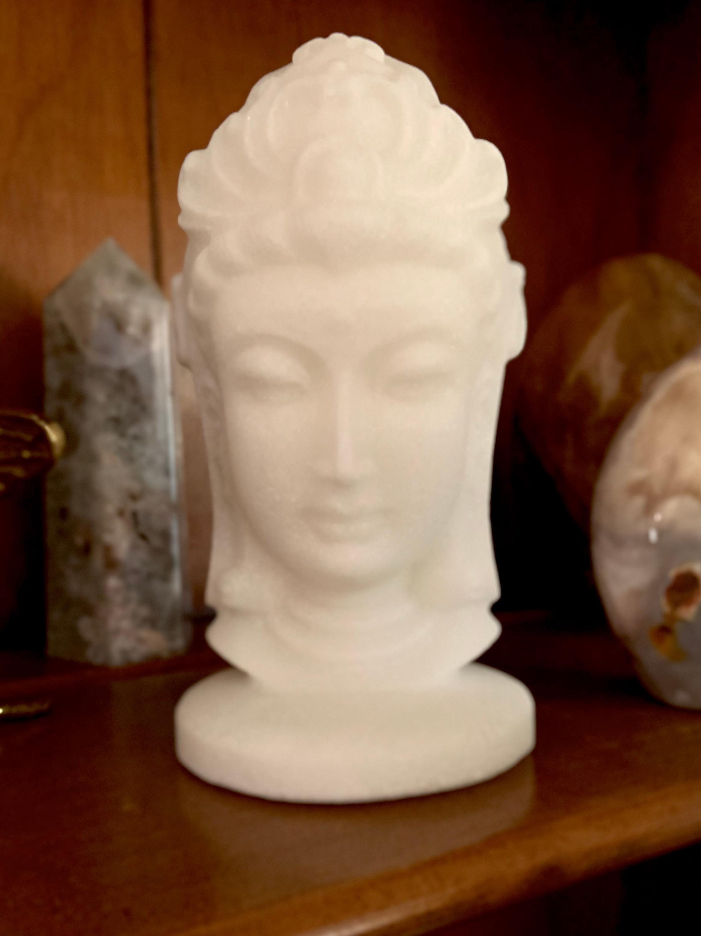 White Jade Quan Yin Statue, Divine Feminine Crystal Goddess Carving ...