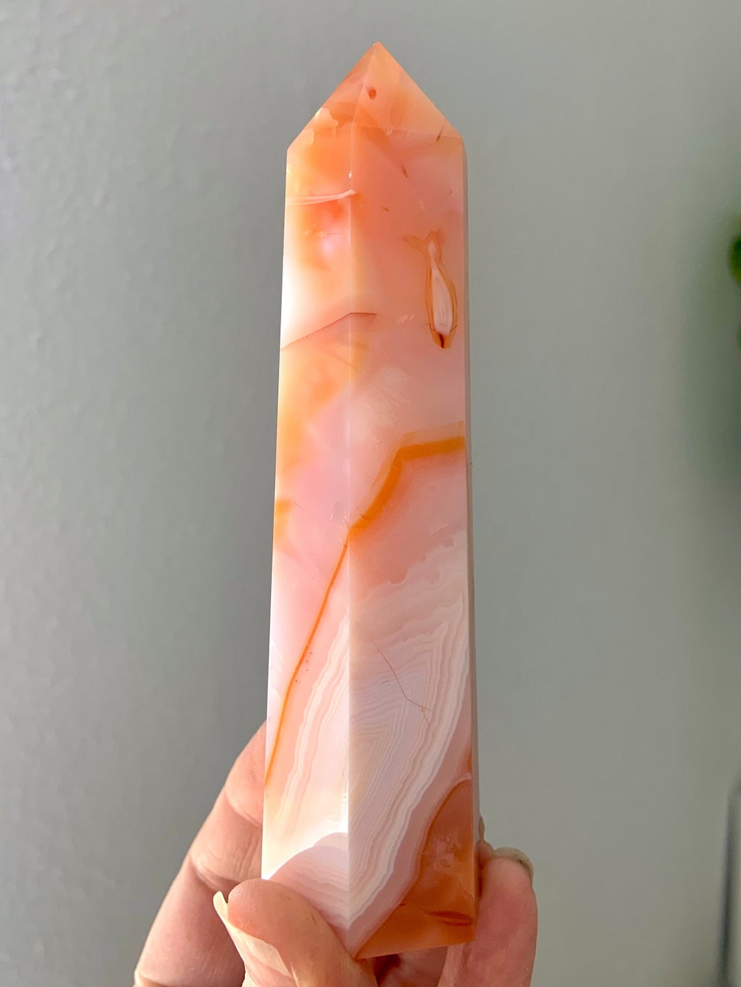 Peachy Pink CARNELIAN TOWER With Tree Rings, Polished Carnelian, High ...