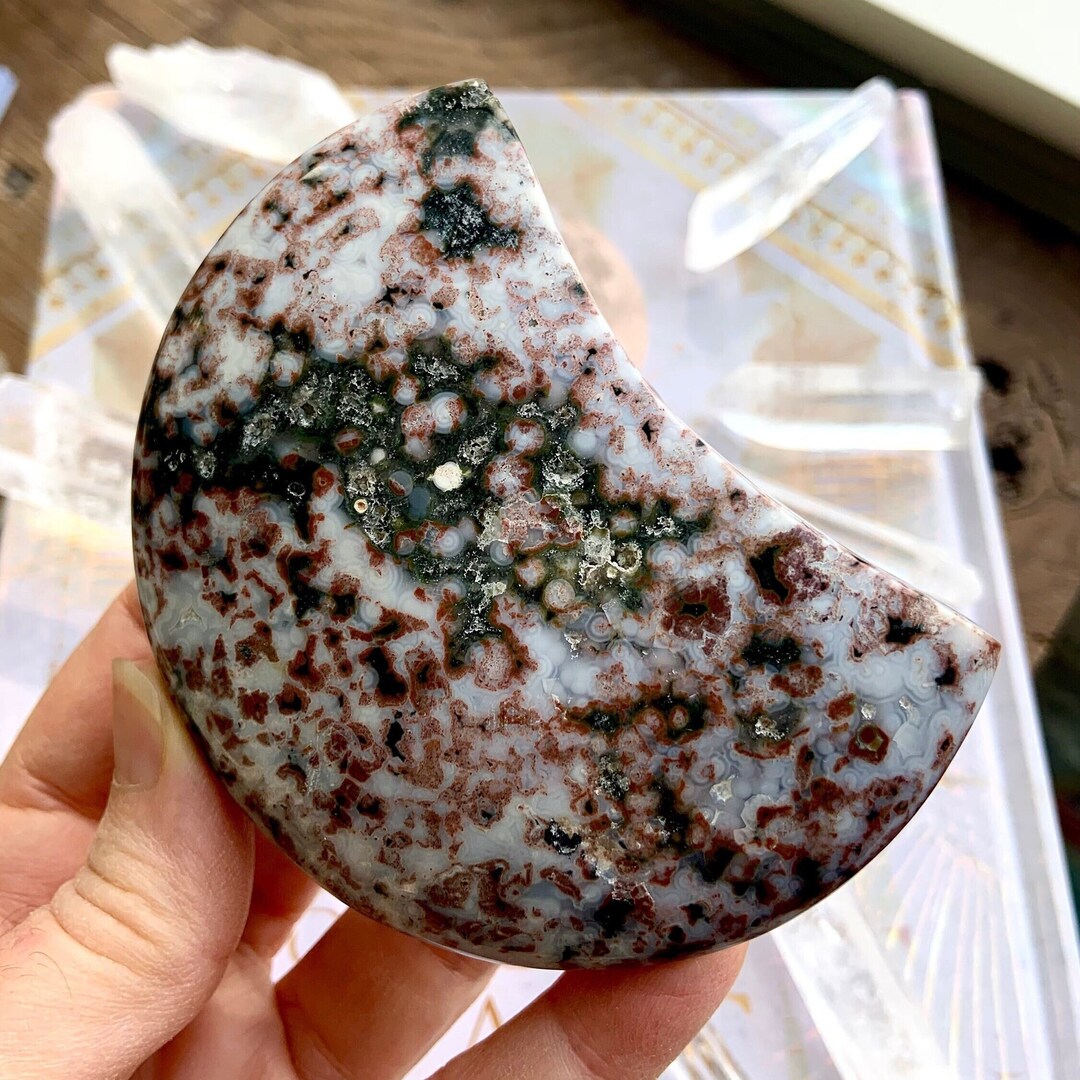 Cosmic Ocean Jasper Moon Carving Big Crystal Crescent Moon Meditation ...