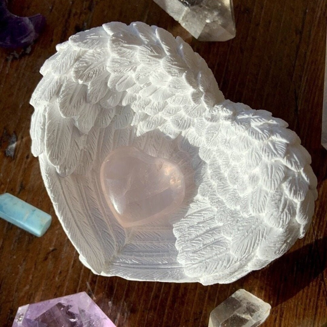 Angel Wing Heart Bowl White Angel Wing Dish Heart-shaped Bowl Crystal ...