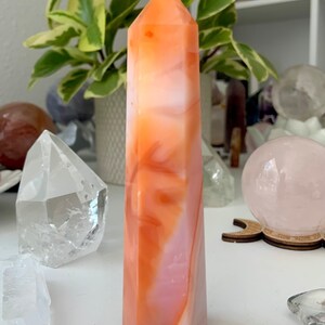 Peachy Pink CARNELIAN TOWER With Tree Rings, Polished Carnelian, High ...