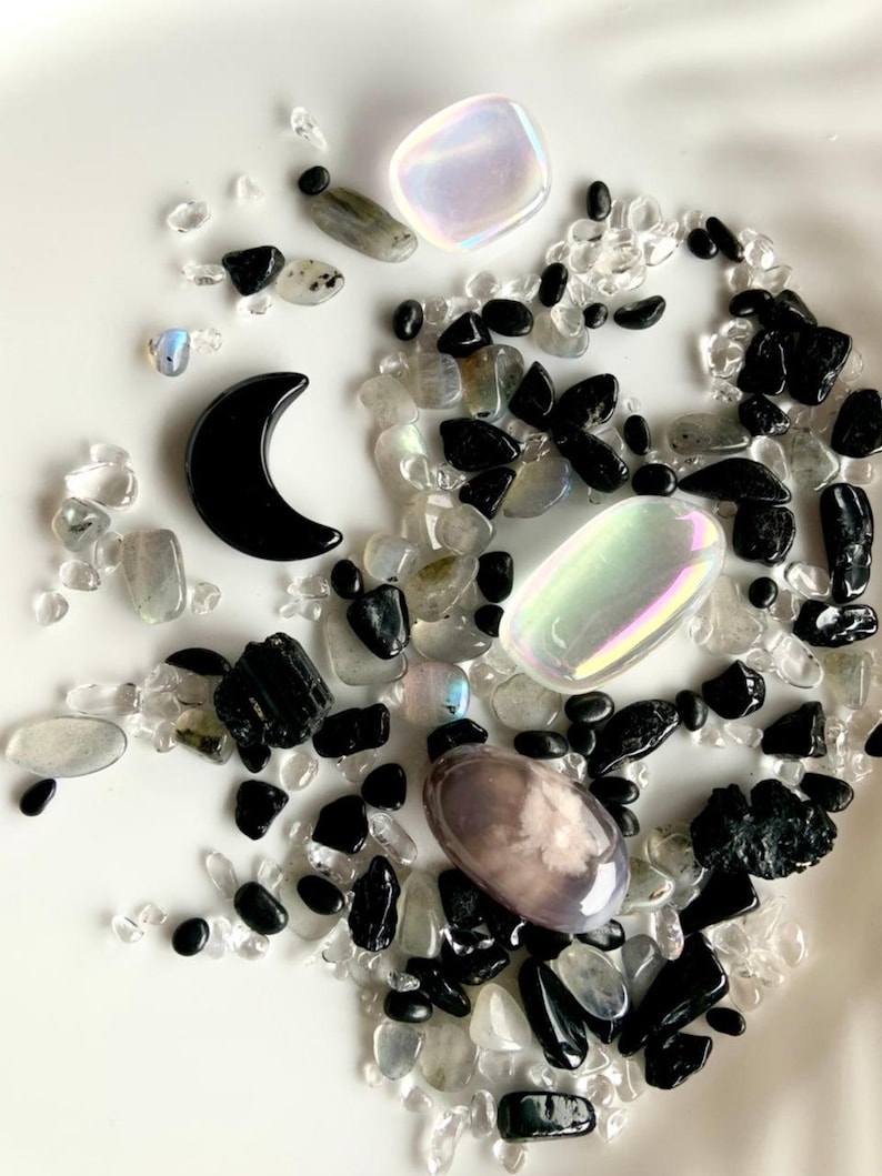 Moon Phase Crystal Confetti Gift Set With Black Obsidian Crescent Moon ...