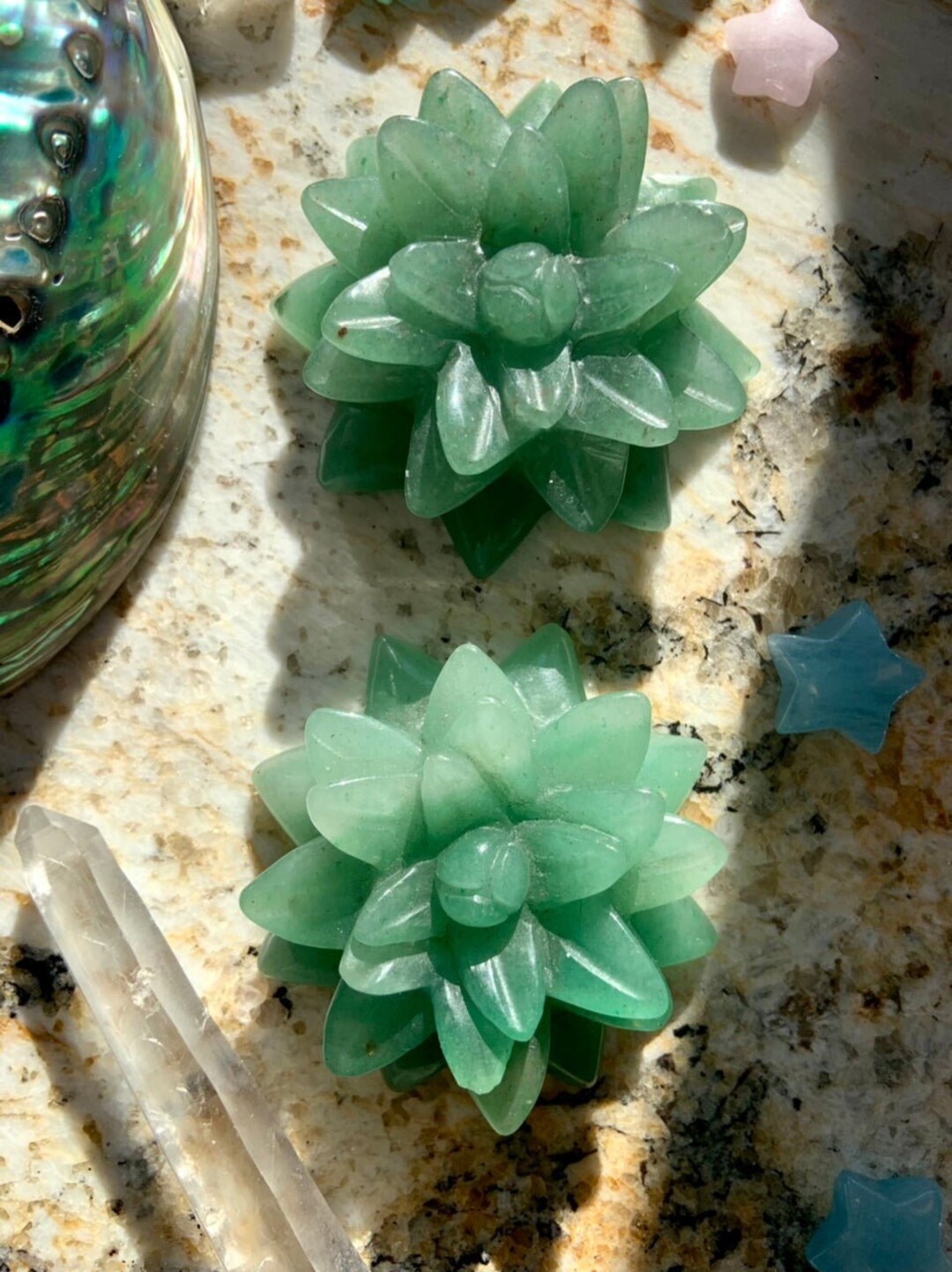 Green Aventurine Succulent, Crystal Succulent, Crystal Flower Carving ...