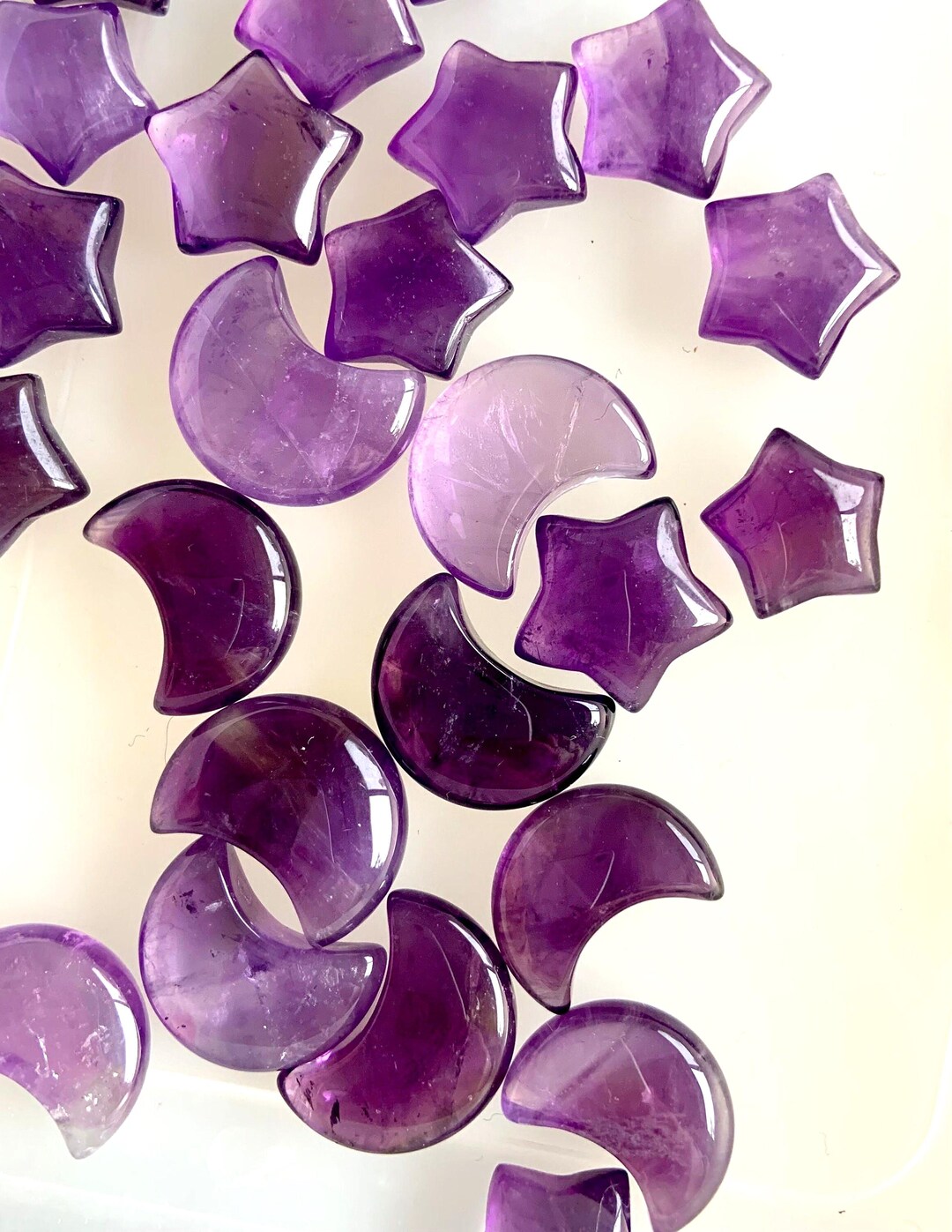 Amethyst Moon and Stars, Mini Crystal Star Carvings, Crescent Moon ...