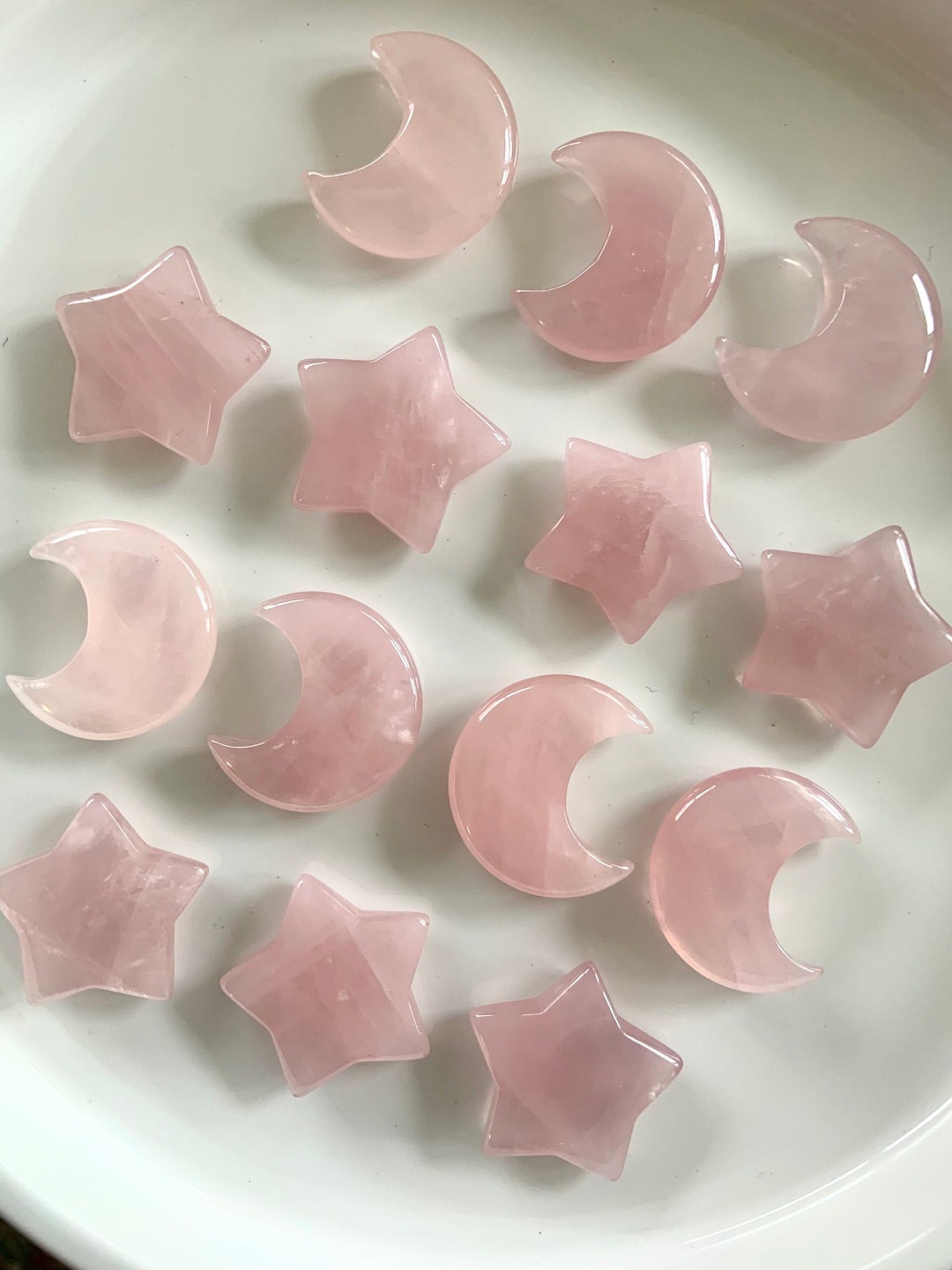 Rose Quartz Moon and Stars, Crescent Moon, Pink Crystal Stars, Crystals ...