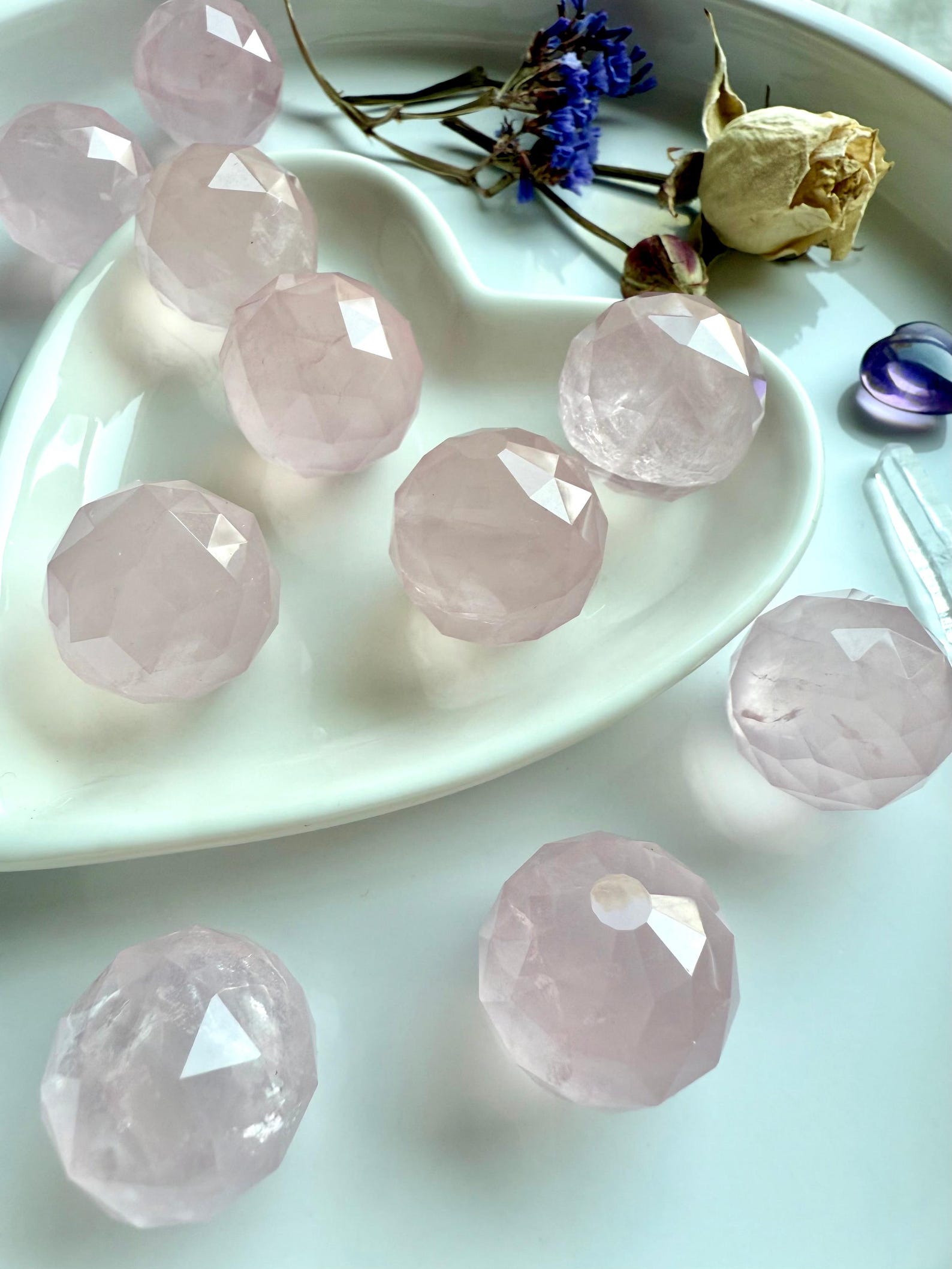 Mini Rose Quartz Sphere – Faceted Crystal Ball, Heart Chakra Healing ...