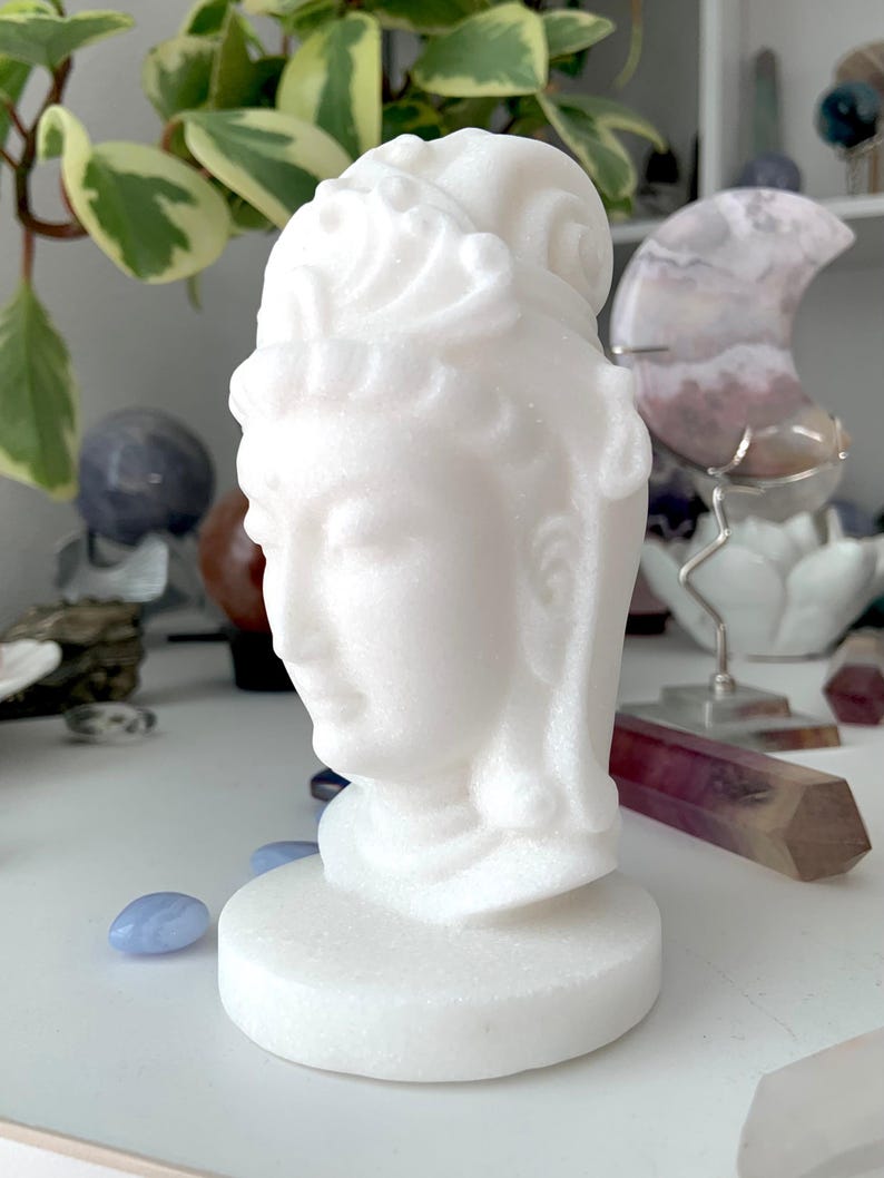 White Jade Quan Yin Statue, Divine Feminine Crystal Goddess Carving ...