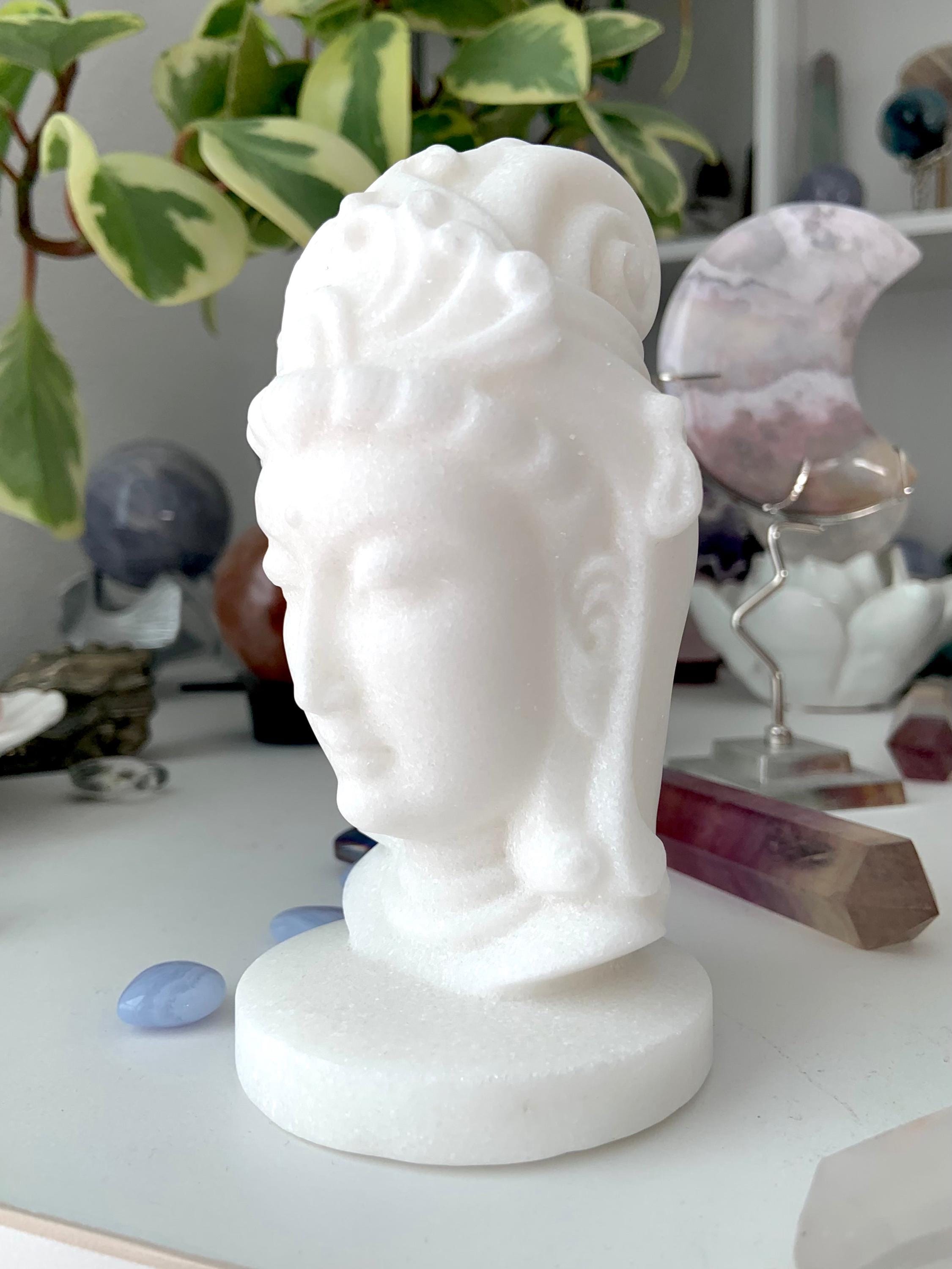 White Jade Quan Yin Statue, Divine Feminine Crystal Goddess Carving ...