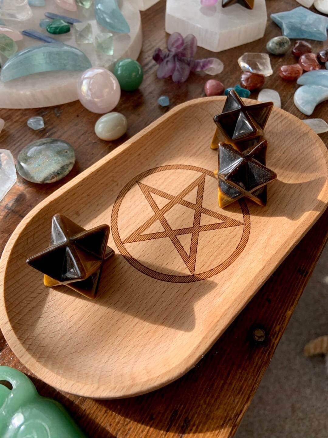 Tarot Card Tray, Wood Altar Tray With Pentacle Design - Etsy