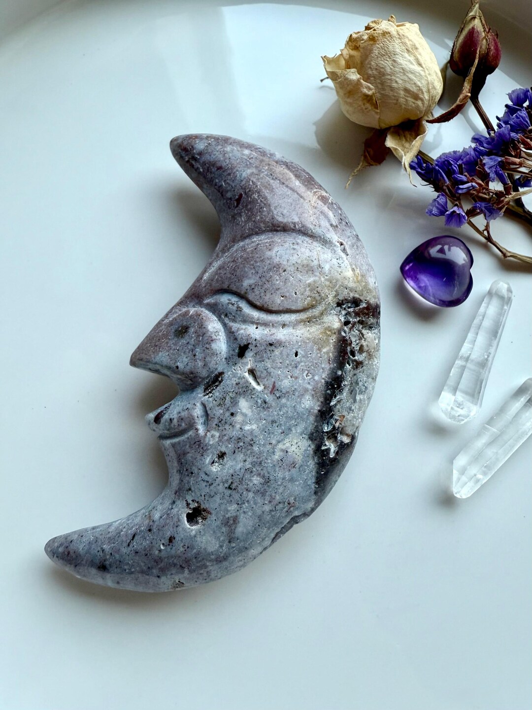 Ocean Jasper Moon Face Carving – Root Chakra Healing Stone, Grounding ...
