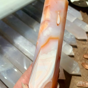 Peachy Pink CARNELIAN TOWER With Tree Rings, Polished Carnelian, High ...