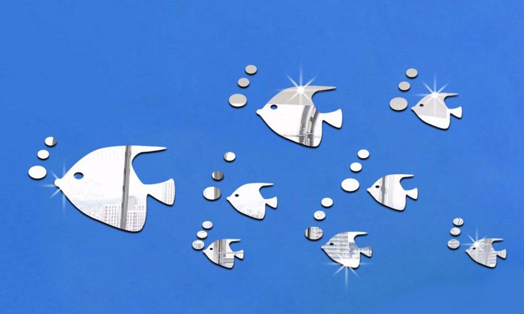 Silver Mirror Fish Decals Bathroom Bubbles Decals - Etsy