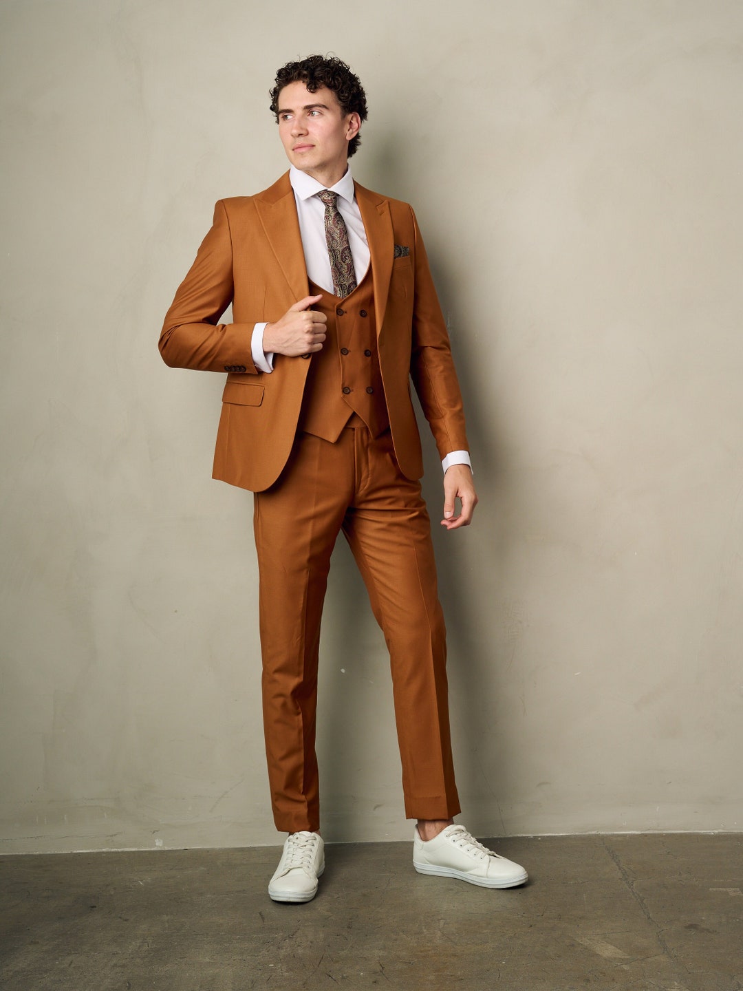 Men's 3-piece Slim Fit Wool Blend Copper Suit Perfect for Weddings ...