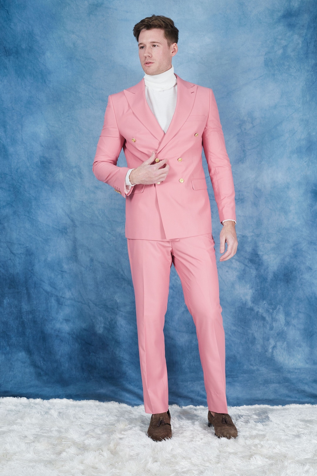 Men's 2-pieces Pink Double Breasted Suit Perfect for Weddings, Prom ...