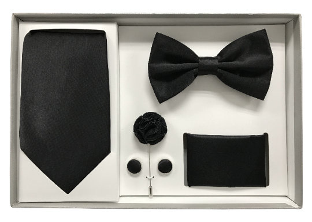 Men's Black 5-pieces Formal Accessories Box Set (necktie, Bow Tie ...