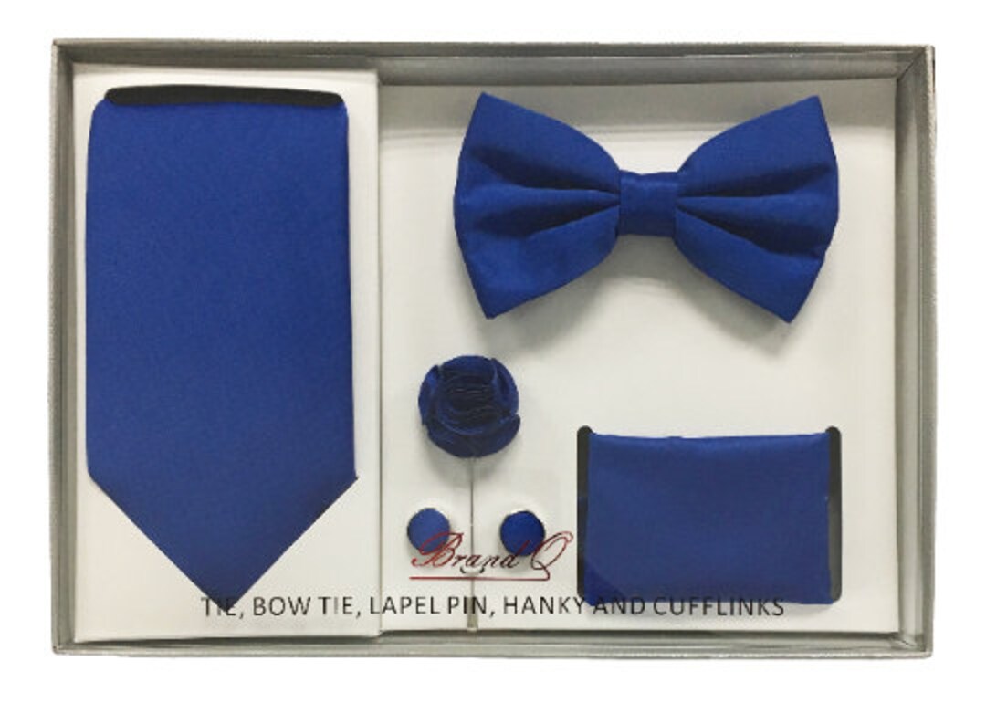 Men's Royal Blue 5-pieces Formal Accessories Box Set (necktie, Bow Tie ...