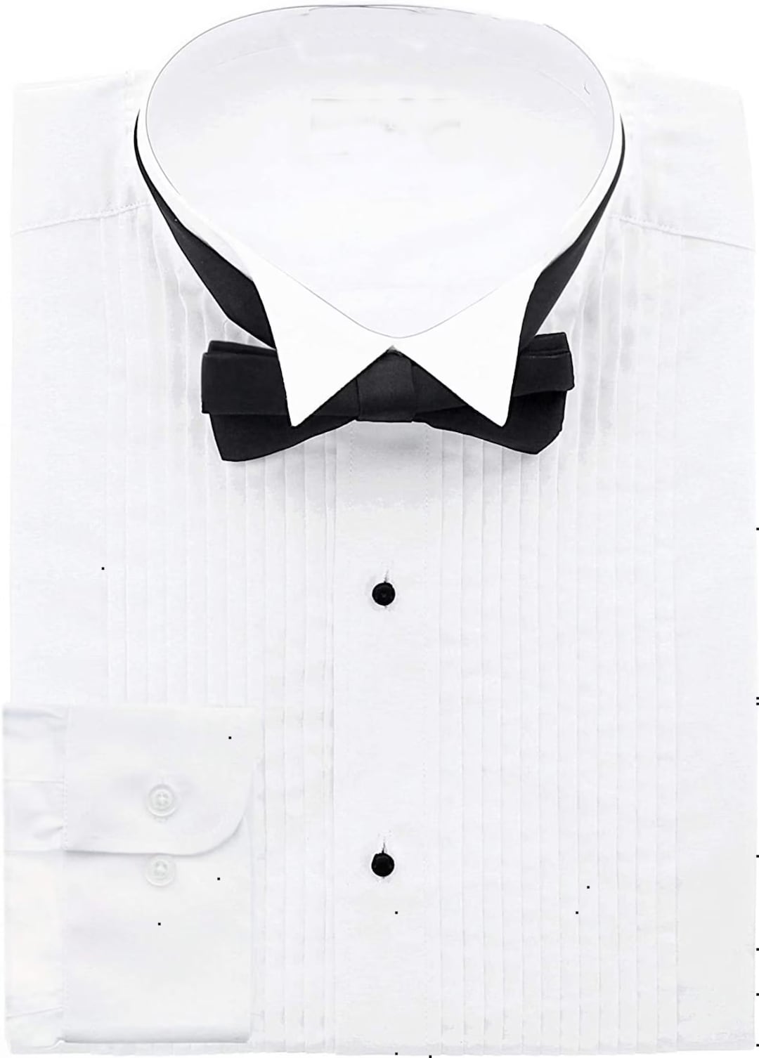 Men's Pleated Tuxedo Dress Shirt Wing Tip Collar Long-sleeve Button ...