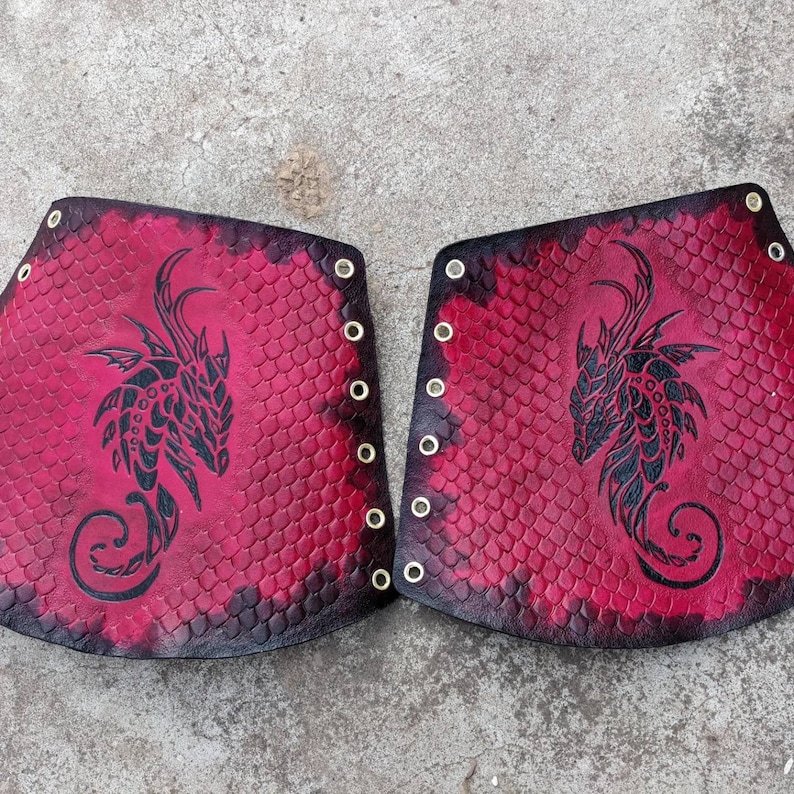 Dragon Scale Hand-tooled Leather Armor Fantasy Bracers size Large - Etsy