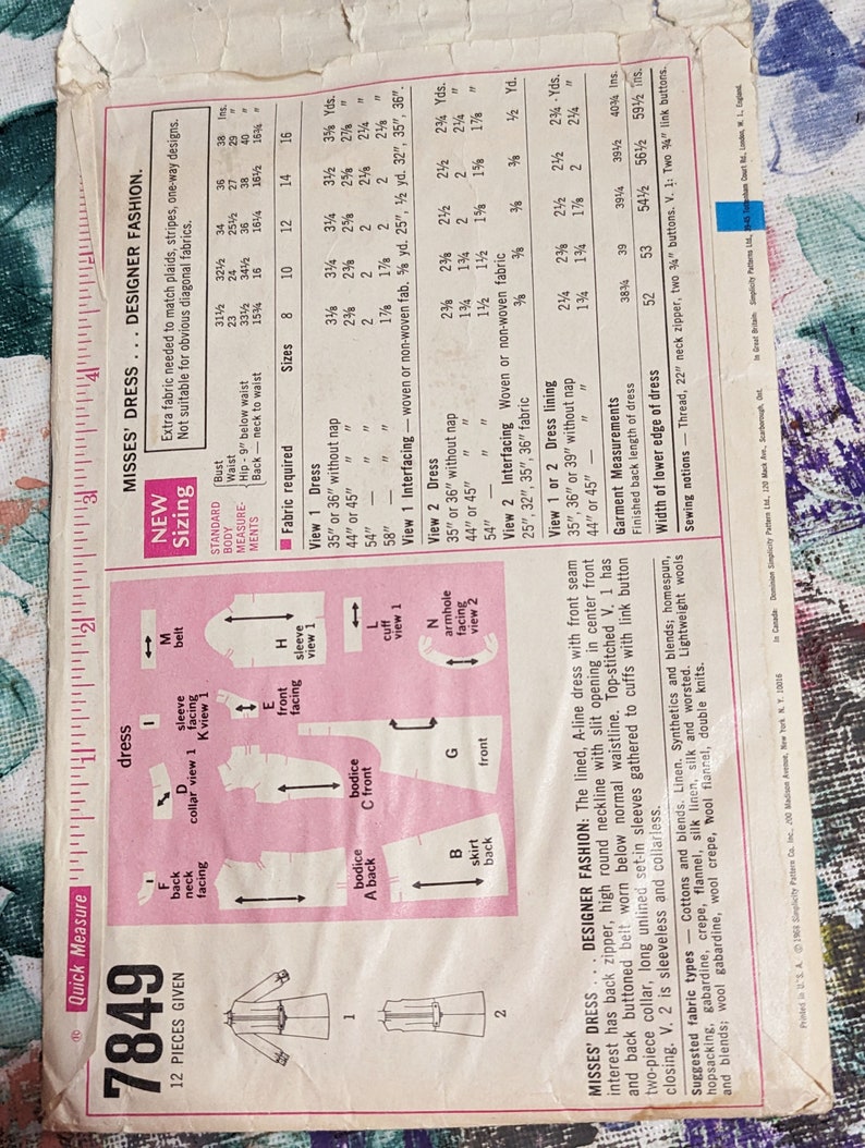 1968 Misses A-line Dress Pattern -- Simplicity 7849 - Etsy