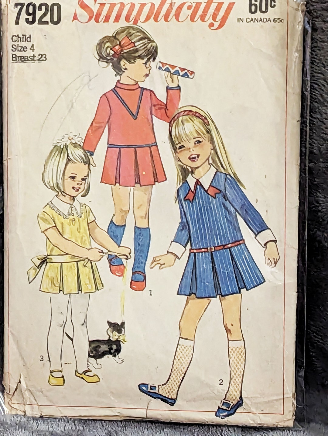 1968 Little Girls Pleated Skirt Dress Pattern -- Simplicity 7920 - Etsy
