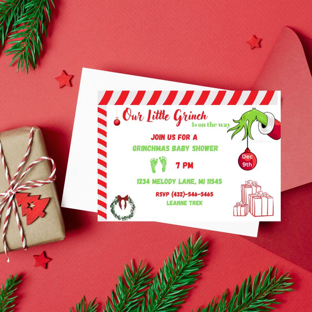 Our Little Grinch Baby Shower Invitation Template - Etsy