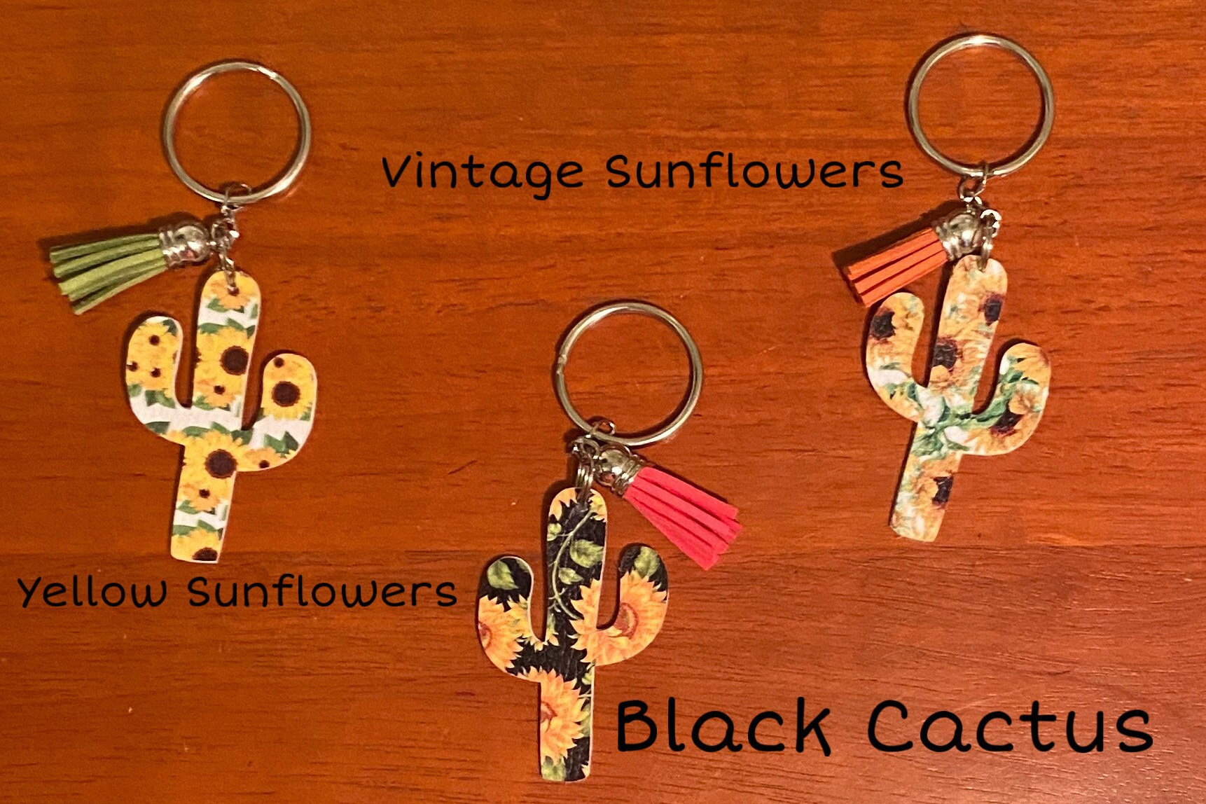 Cactus Keychain Sunflower Keychain Faux Leather Keychains | Etsy