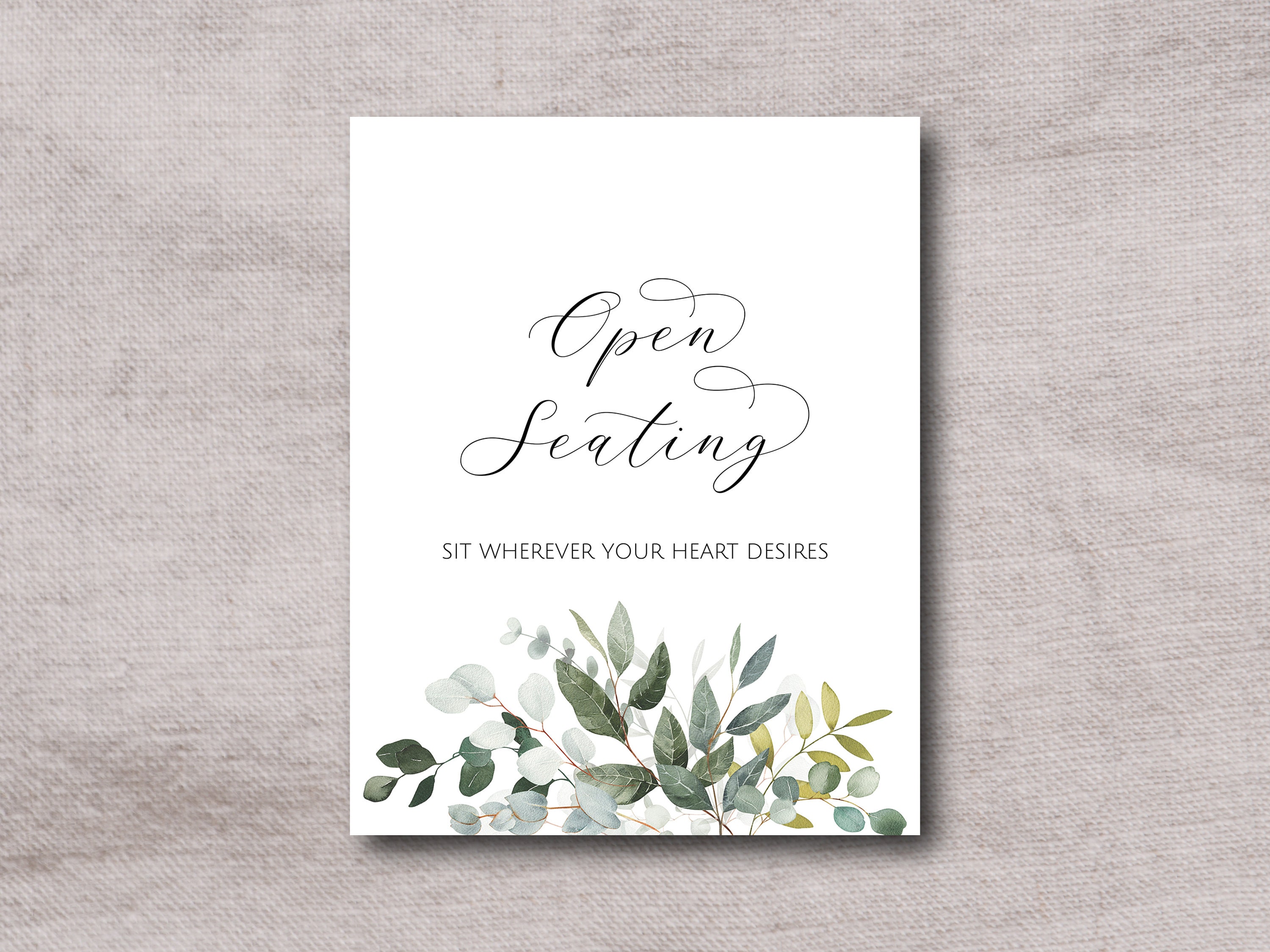 8X10 Open Seating Wedding Printable Sign, Open Seating Wedding Ceremony ...