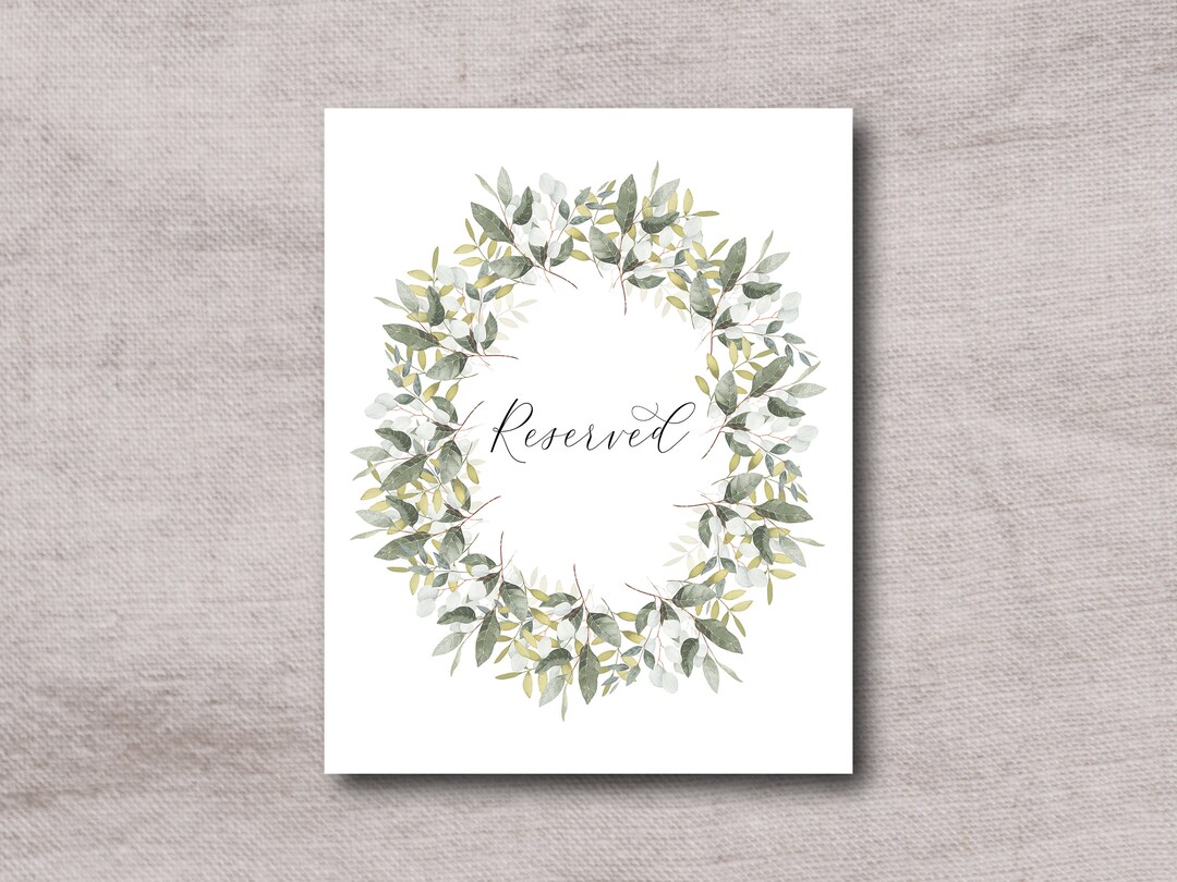 8X10 Wedding Reserved Sign, Wedding Table Reserved Printable, Greenery ...