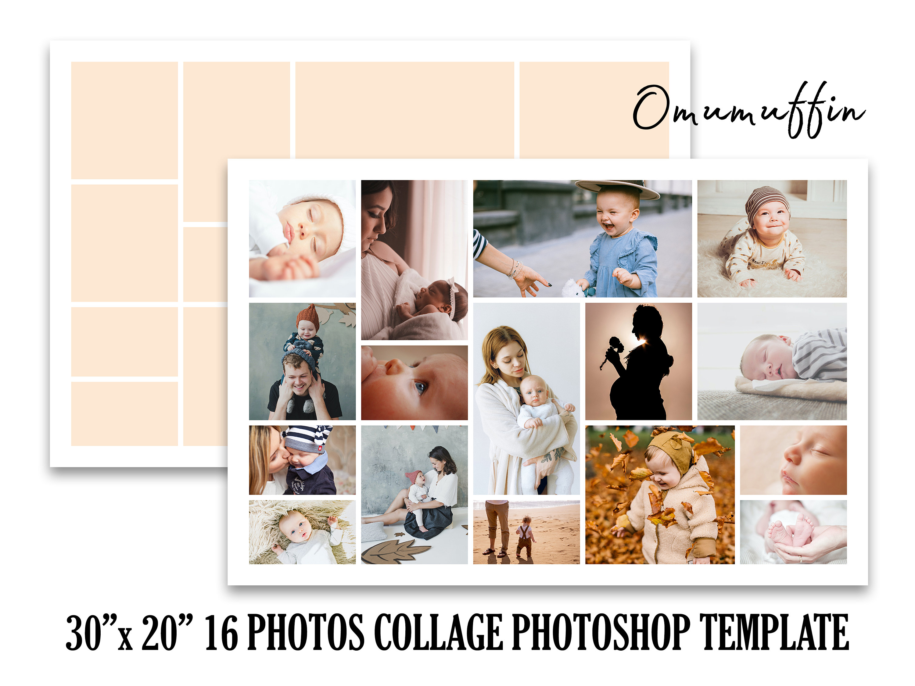 30x20 Large Sign Template for 16 Photos - Photo Collage Template ...