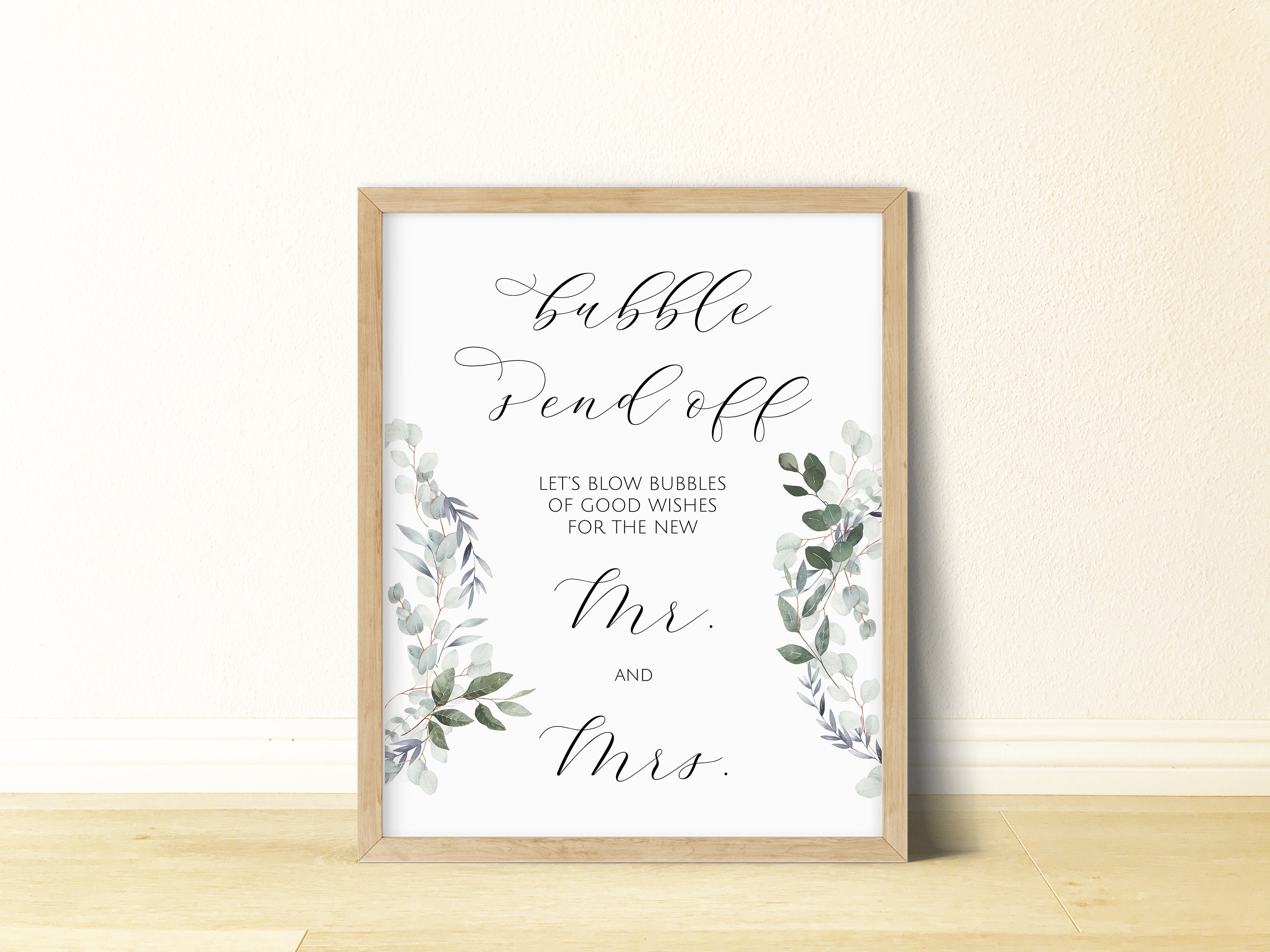 8X10 Bubble Send off Wedding Printable Sign, Greenery Bubble Favors ...