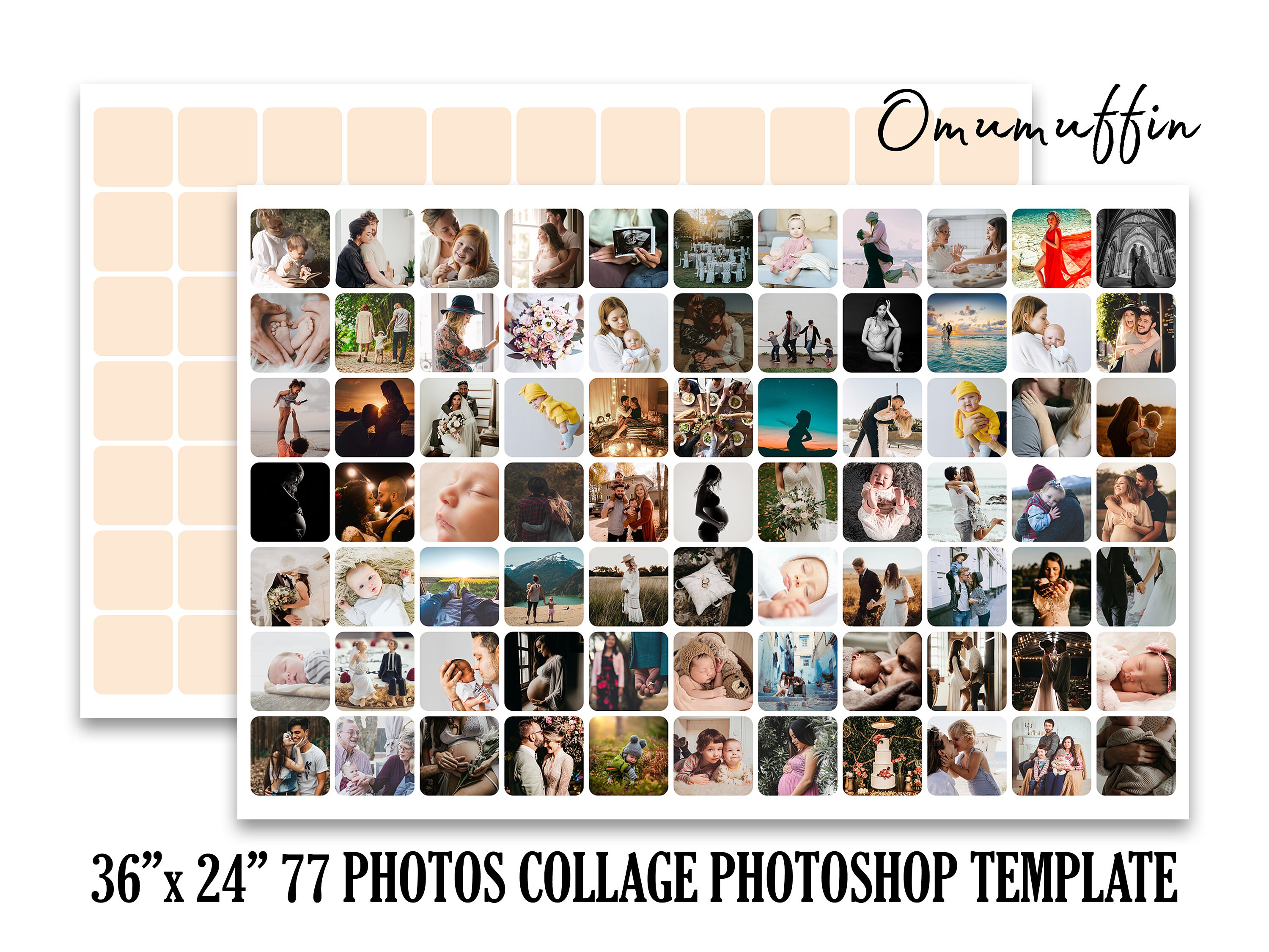 36x24 Wall Poster Collage Template for 77 Photos, Big Photography ...