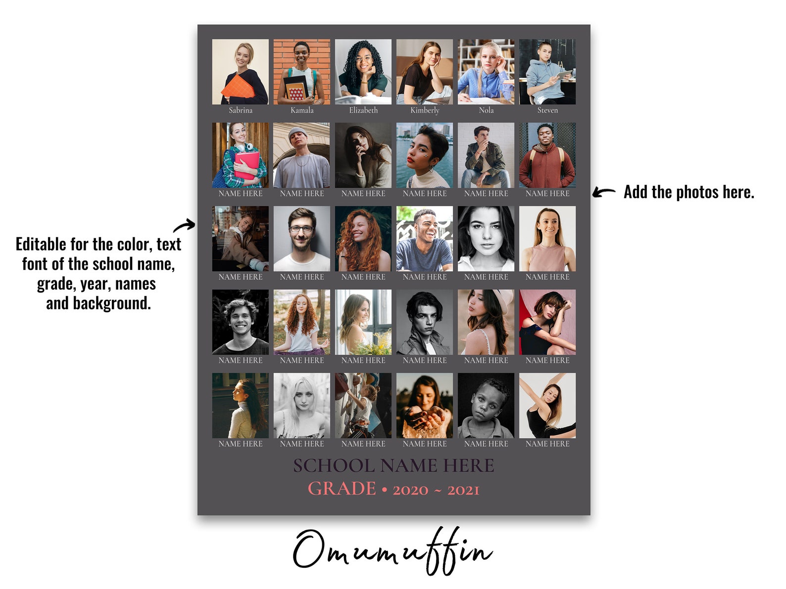 8x10 School Portrait Composite Photo Template for 30 Photos, Photo ...