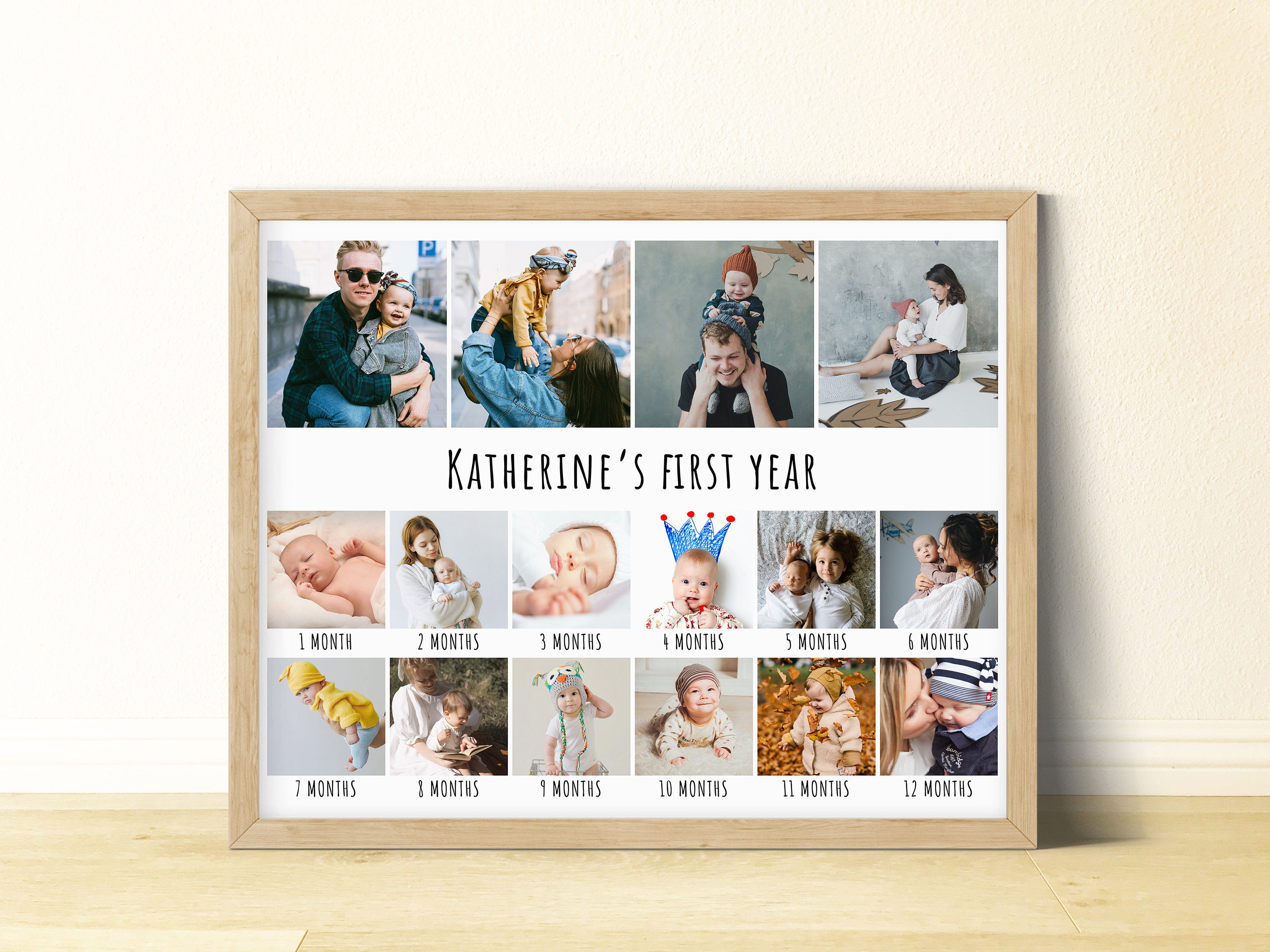 20x16 My First Year Photo Collage Template for 16 Photos, First ...