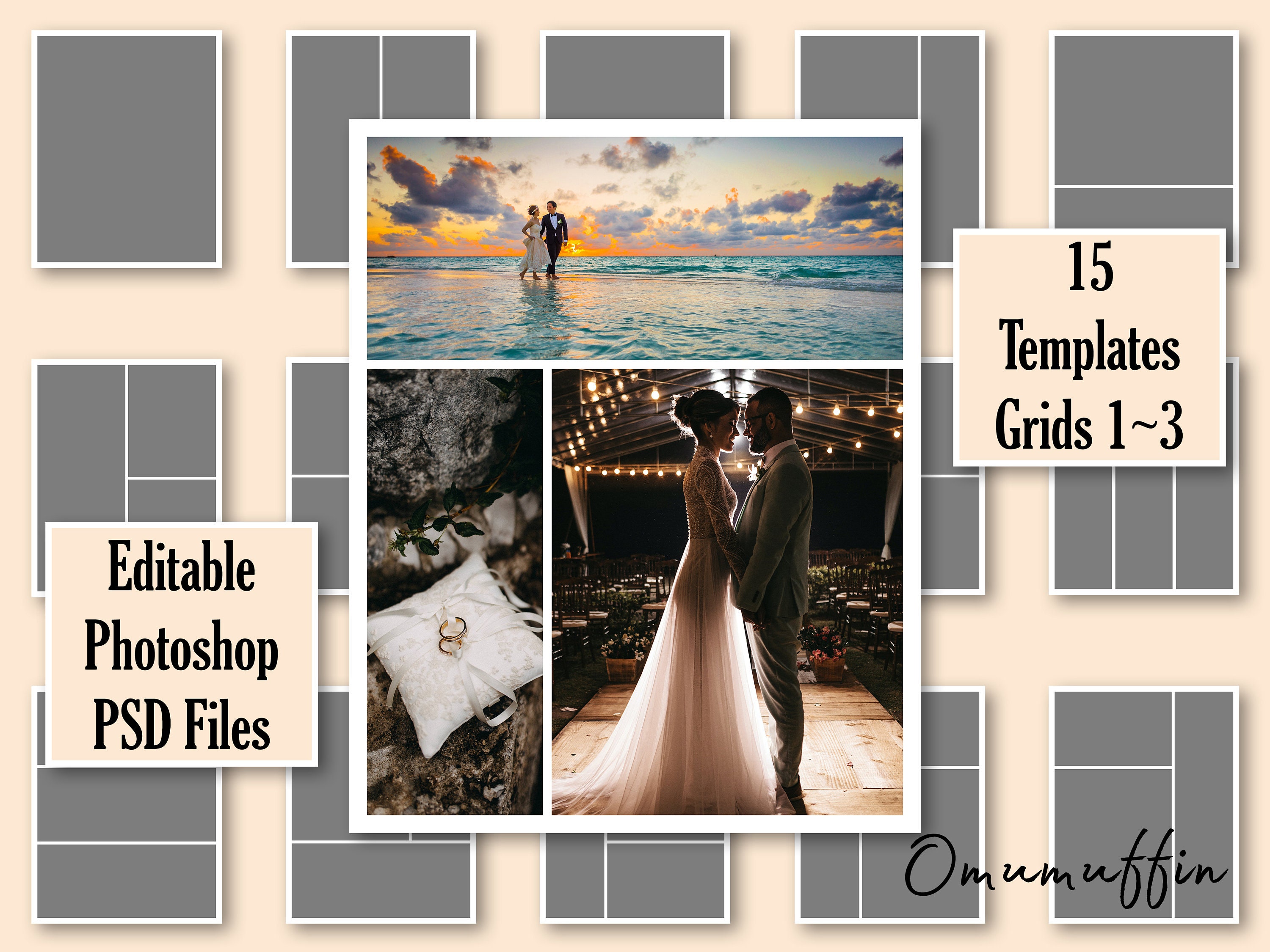 16x20 Photo Collage Template (grids 1 ~ 3,set of 15)-photoshop Template ...