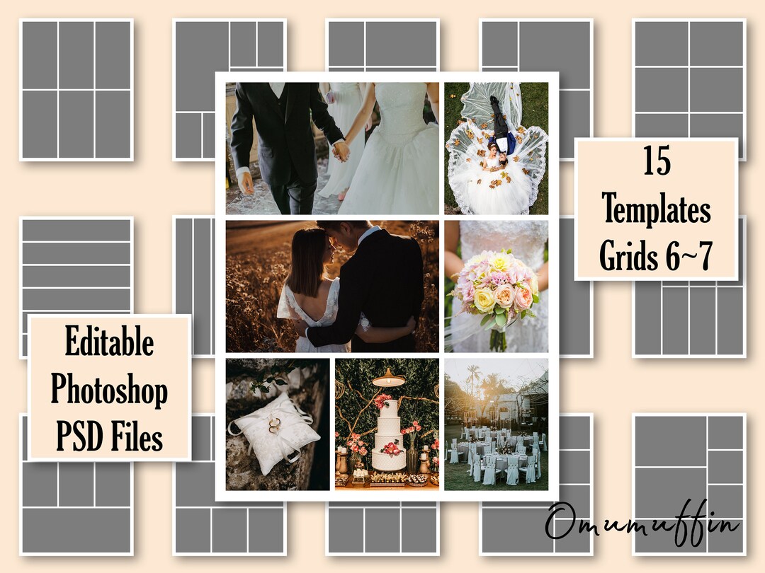 16x20 Photo Collage Templates(grids 6 ~ 7,set of 15)-photoshop Template ...