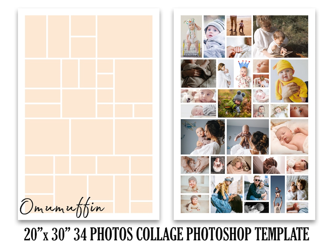 20x30 Large Sign Template for 34 Photos - Photo Collage Template ...