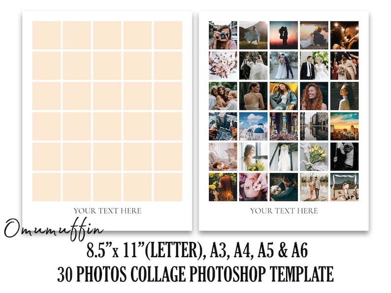 8.5x11 A3 A4 A5 & A6 Photo Collage Template 30 Photos, Wedding ...