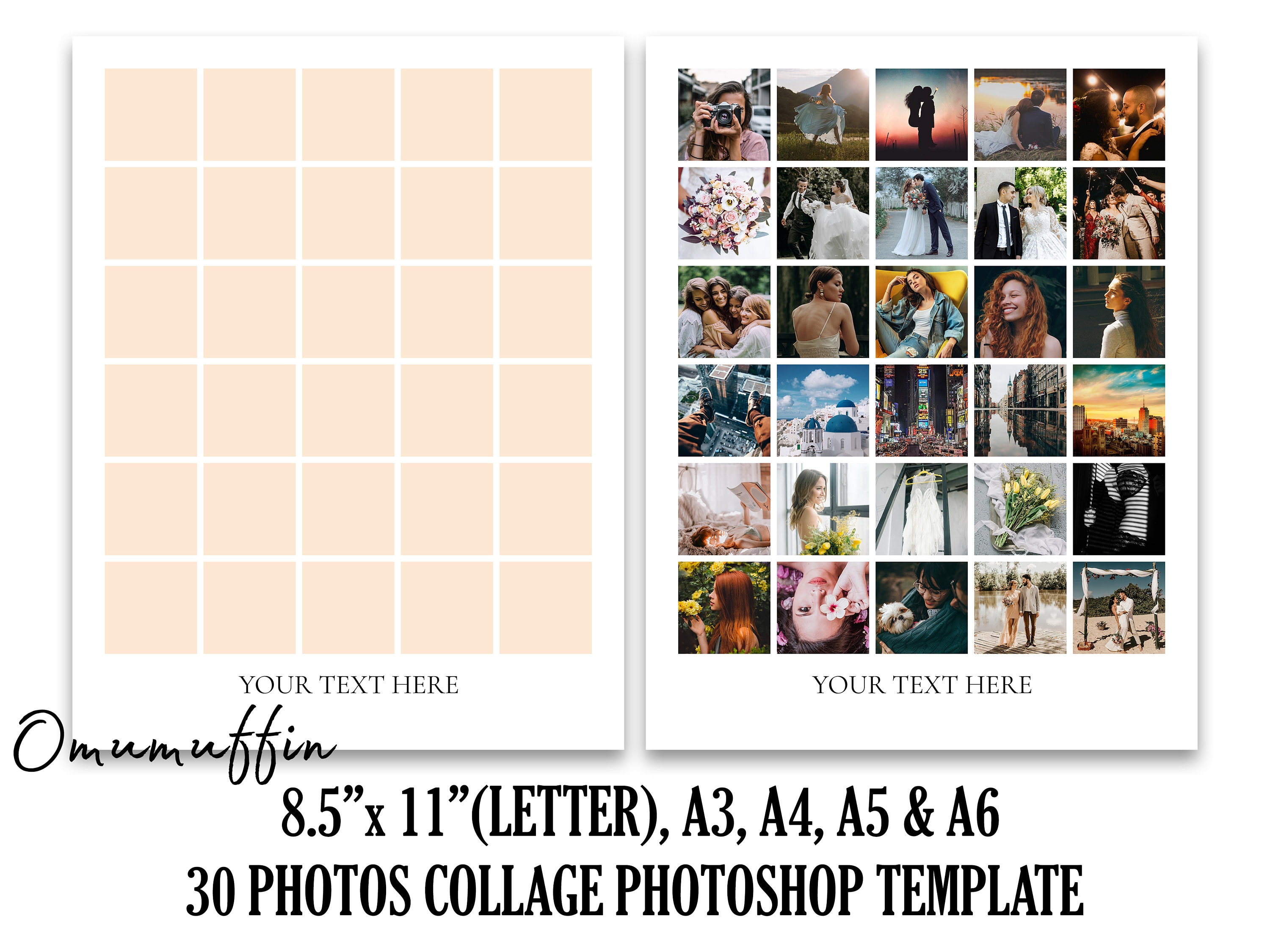 8.5x11 A3 A4 A5 & A6 Photo Collage Template 30 Photos, Wedding ...
