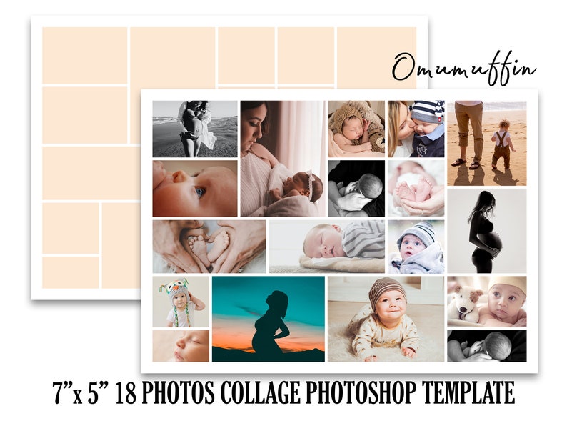 7x5 Picture Template for 18 Photos Photo Collage Template Postcard ...