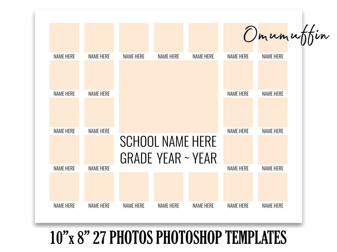 10x8 School Composite Photo Template for 27 Photos - Photoshop Collage ...