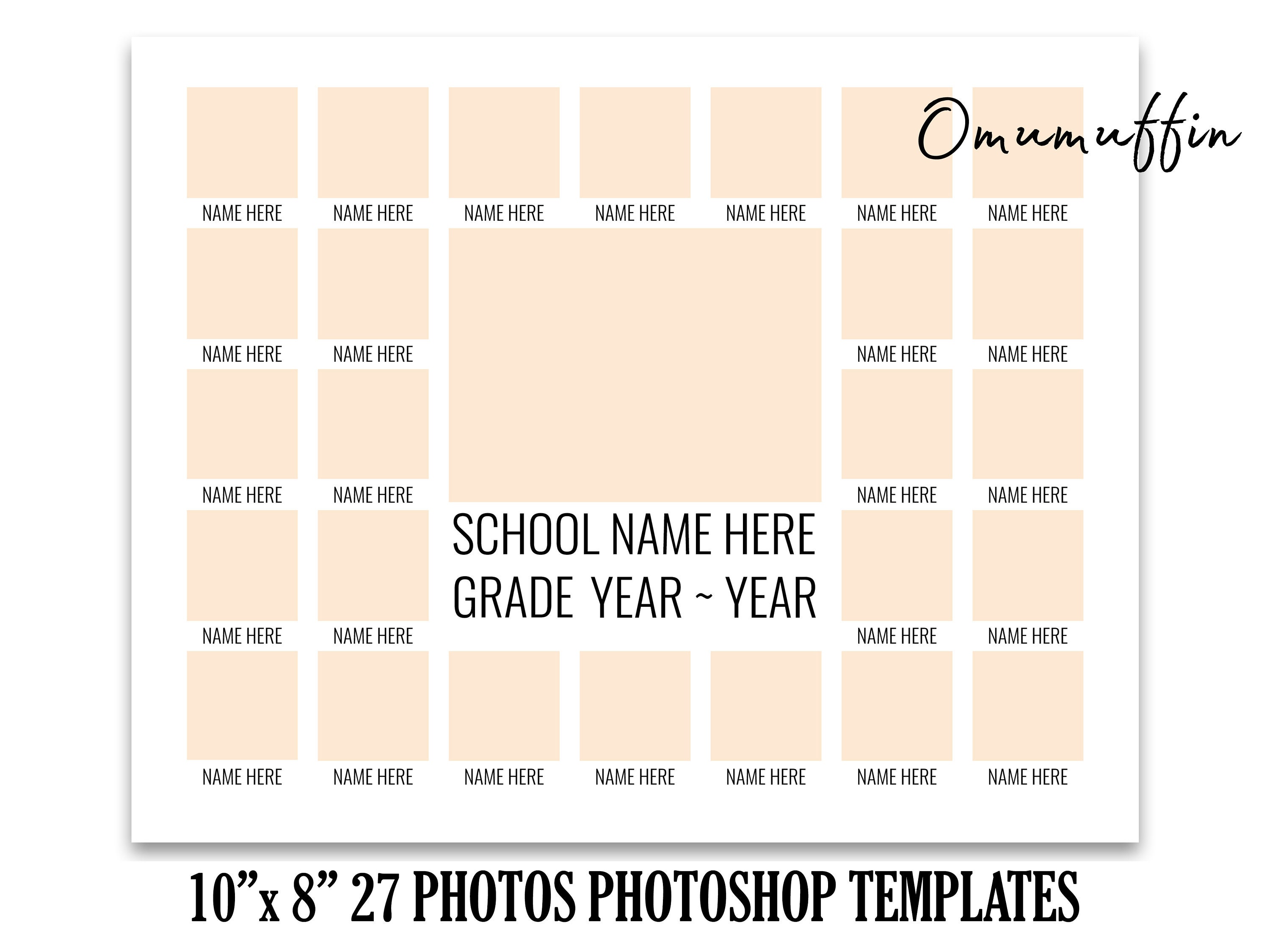 10x8 School Composite Photo Template for 27 Photos - Photoshop Collage ...