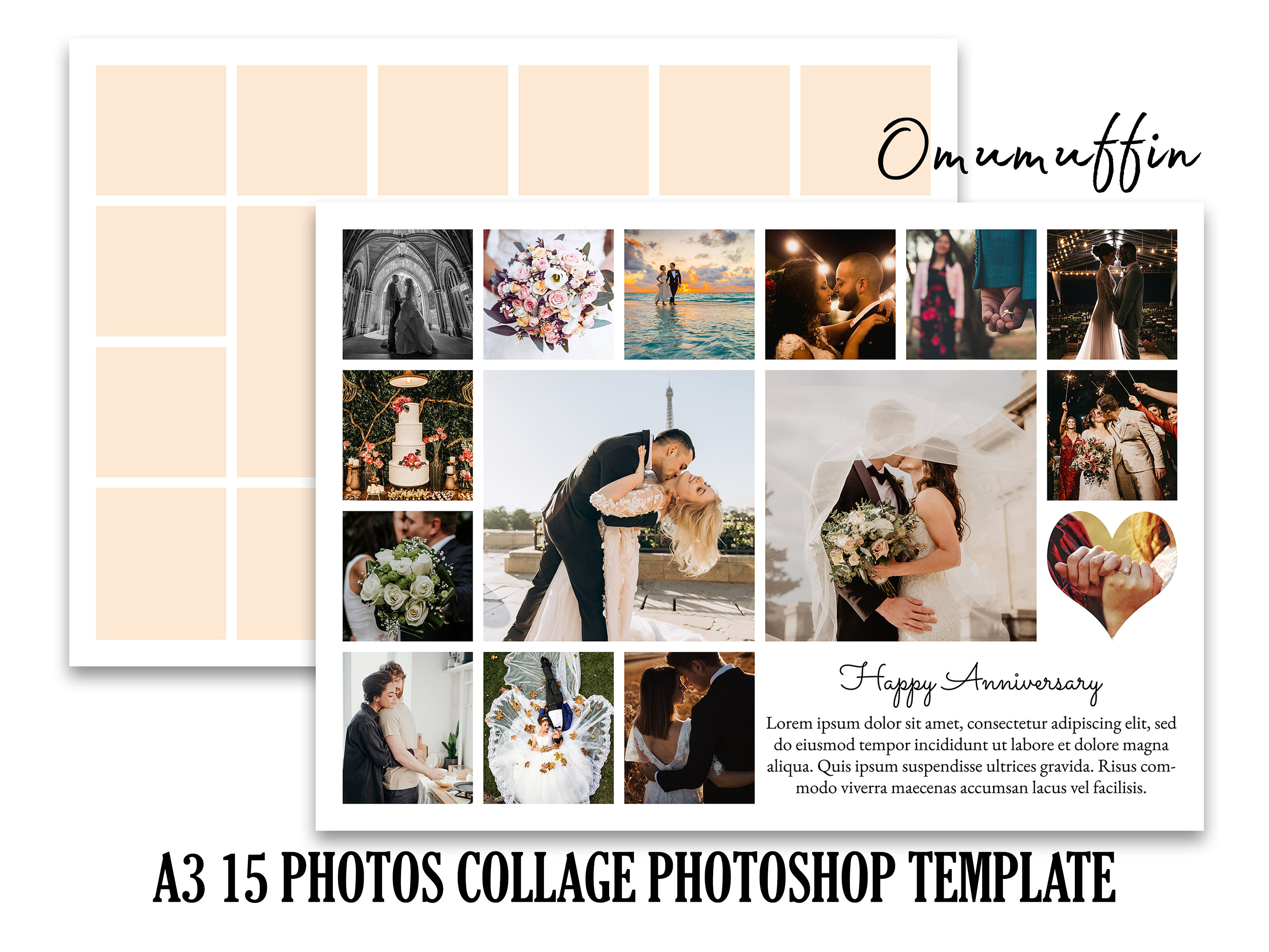 A3 Wedding Photos Collage Template in Portrait & Landscape Orientation ...