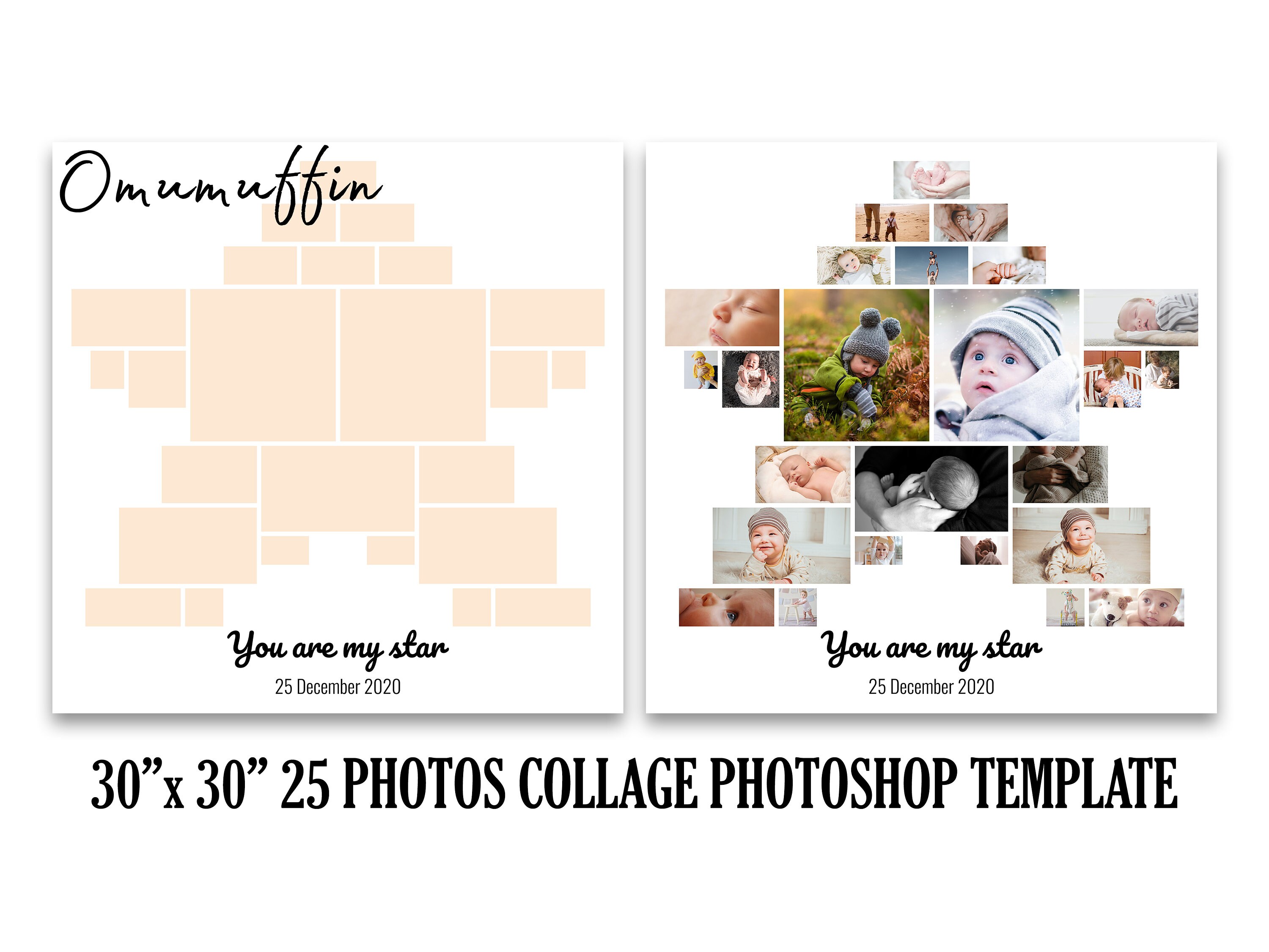 30x30 Star Photo Collage Template for 25 Photos - Storyboard Photoshop ...