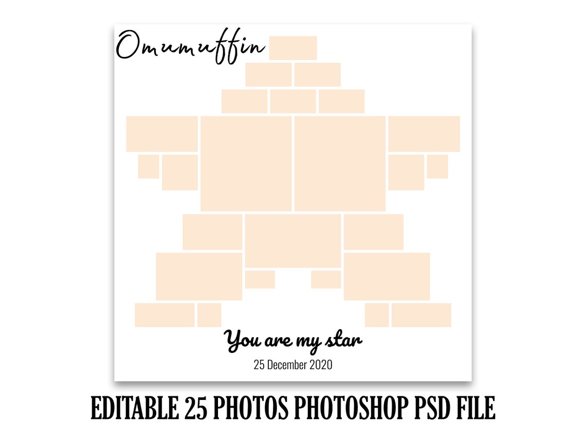 30x30 Star Photo Collage Template for 25 Photos Storyboard | Etsy