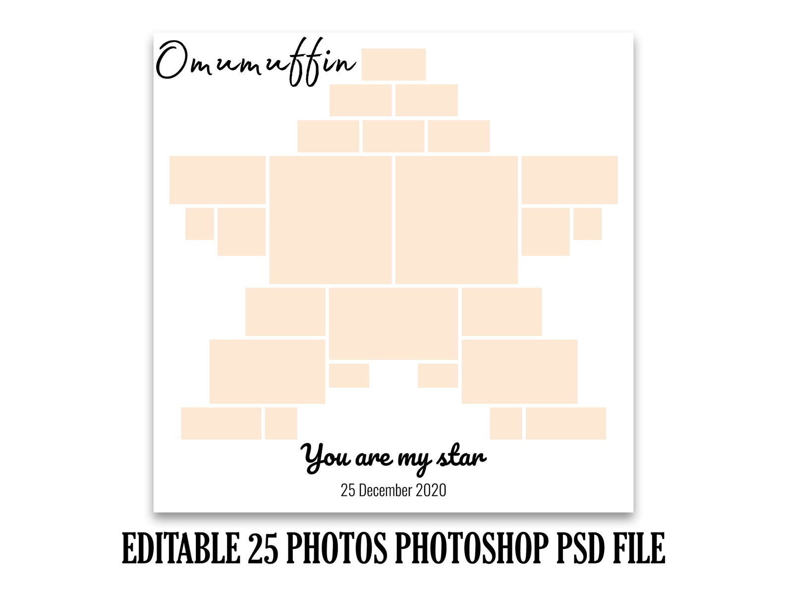 30x30 Star Photo Collage Template for 25 Photos - Storyboard Photoshop ...