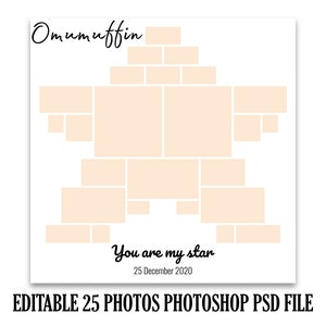 30x30 Star Photo Collage Template for 25 Photos Storyboard | Etsy