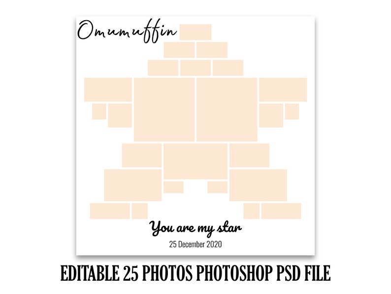 30x30 Star Photo Collage Template for 25 Photos Storyboard - Etsy